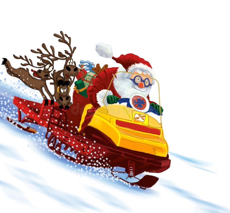 Santa Claus Astride a Snowmobile Stock Illustration - Illustration of ...