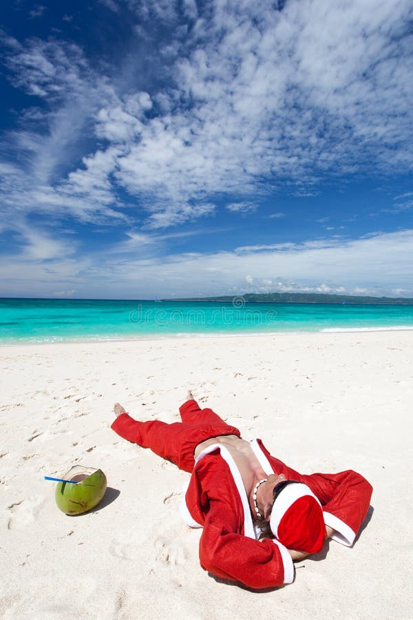 Santa Claus on Beach Relaxing Stock Image - Image of claus, male: 27469331