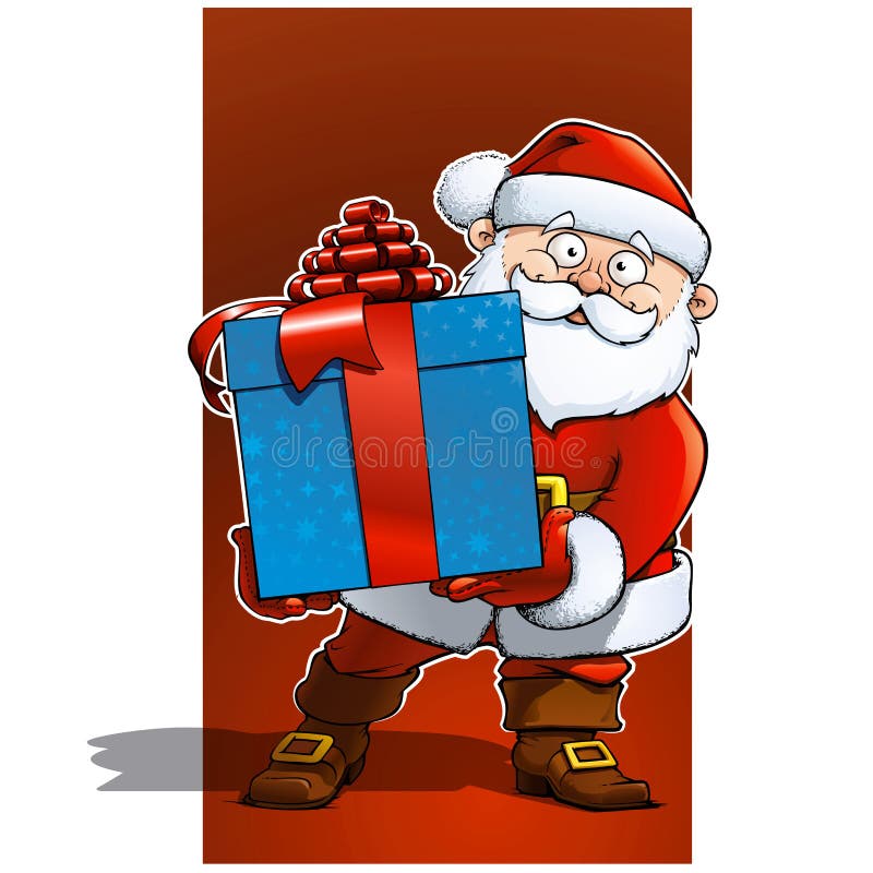 Santa Claus with Big Blue Christmas Present - Gift Stock Illustration ...