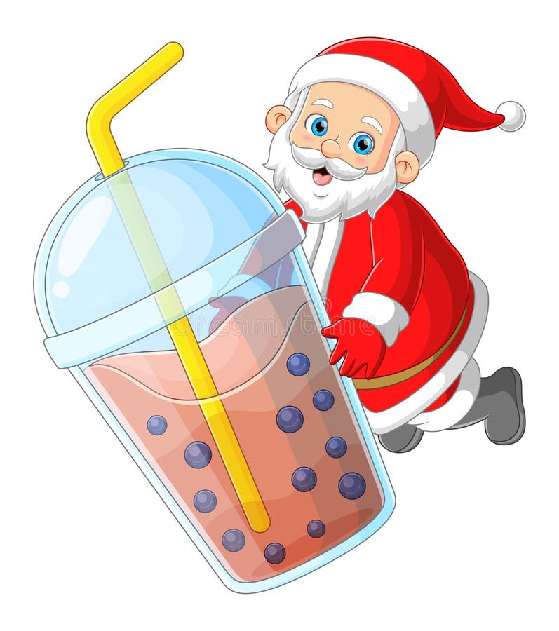 Santa Claus with Big Bubble Tea Drink Stock Vector - Illustration of ...