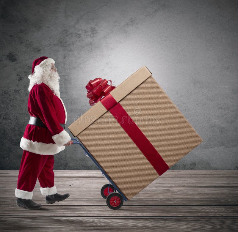 Santa Claus with Big Christmas Present Stock Image - Image of costume ...