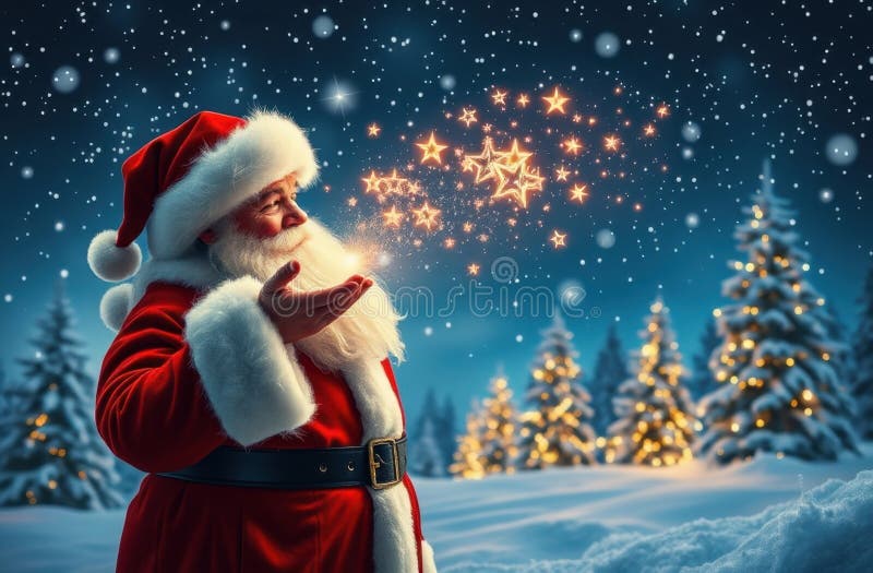 Santa Claus Blowing Magical Stars at 26-11-2024 Stock Illustration ...
