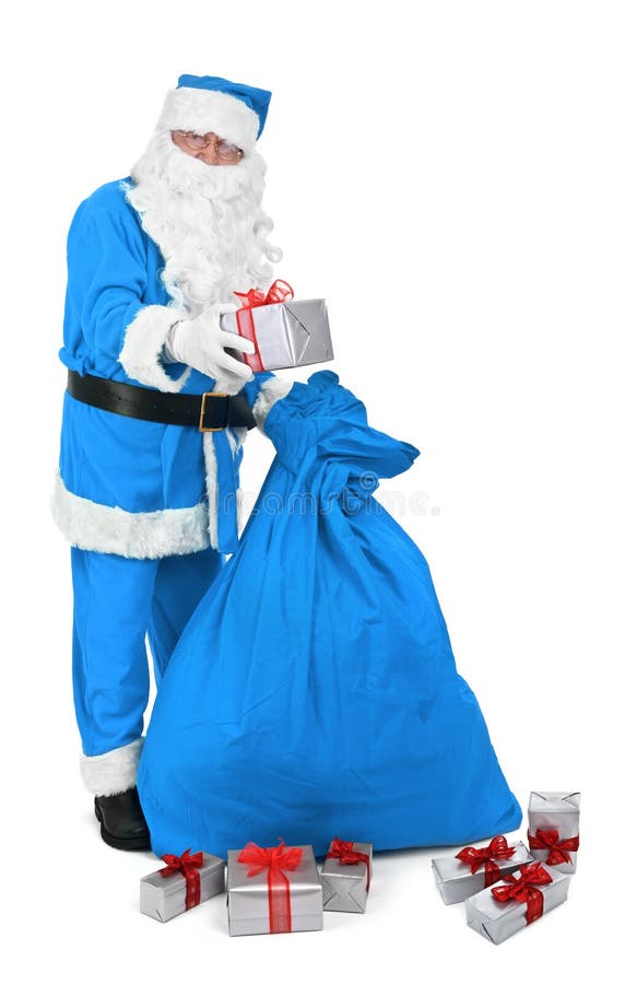 Santa Claus in Blue Costume Stock Image - Image of gift, package: 17140805