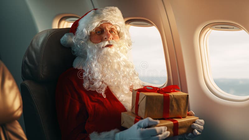 Santa Claus on Board the Plane Stock Image - Image of merry, airliner ...