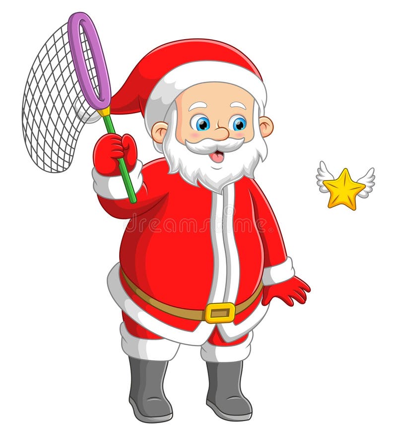 Santa Claus with a Butterfly Net in Hand Stock Vector - Illustration of ...