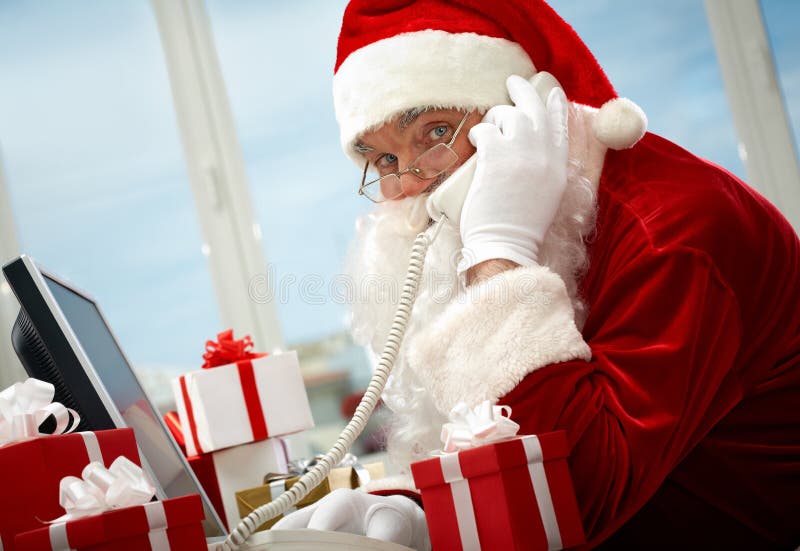 Santa Claus calling stock photo. Image of december, gloved - 16602076