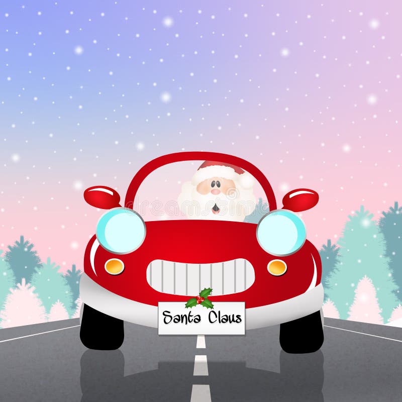 Santa Claus on car stock illustration. Illustration of celebration ...