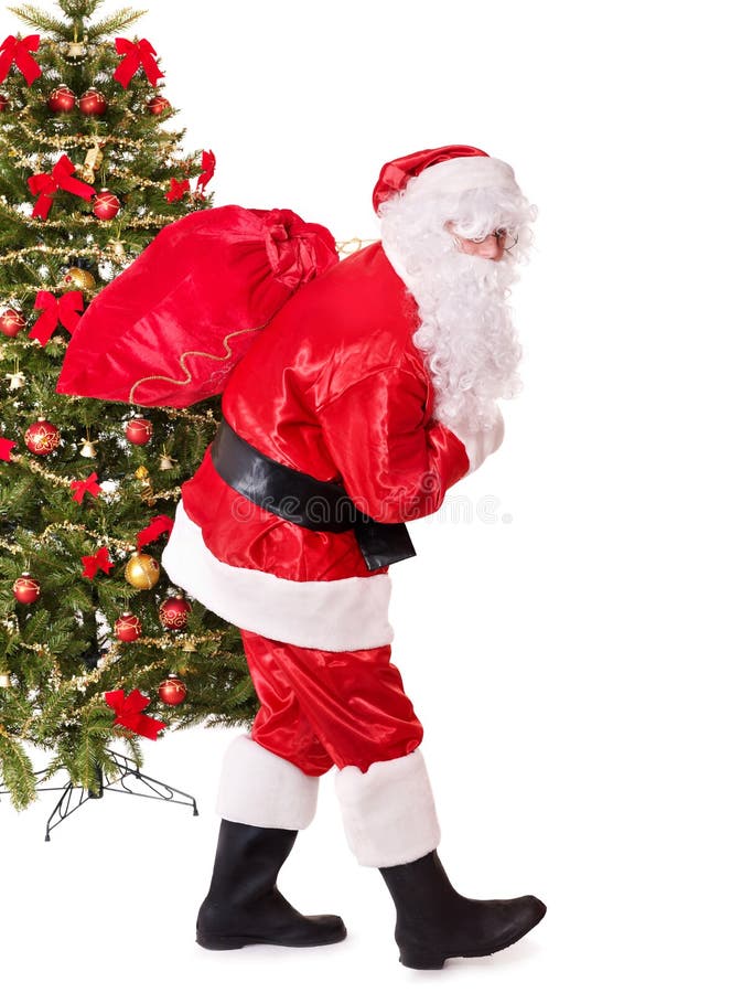 Santa Claus Carrying a Decorated Christmas Tree Stock Image - Image of ...