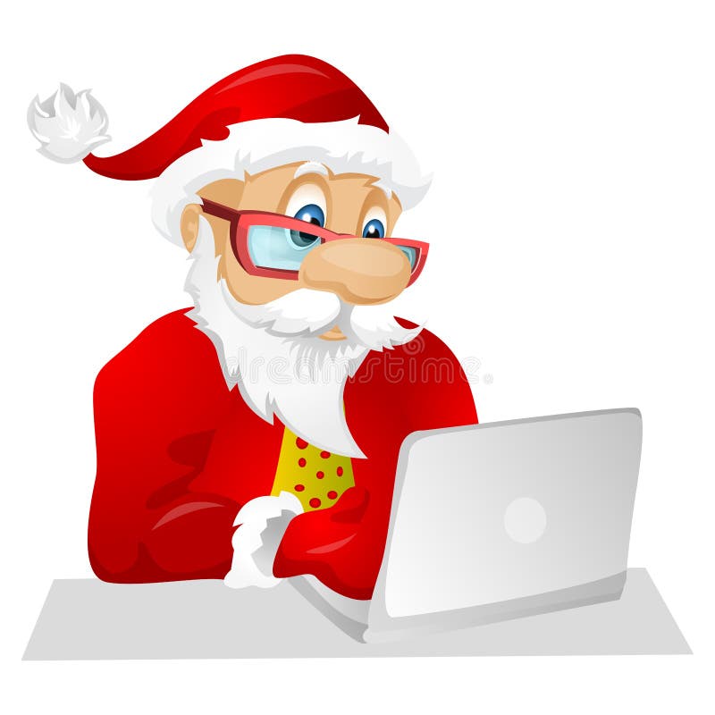 Santa Working on a Computer Stock Illustration - Illustration of jolly ...