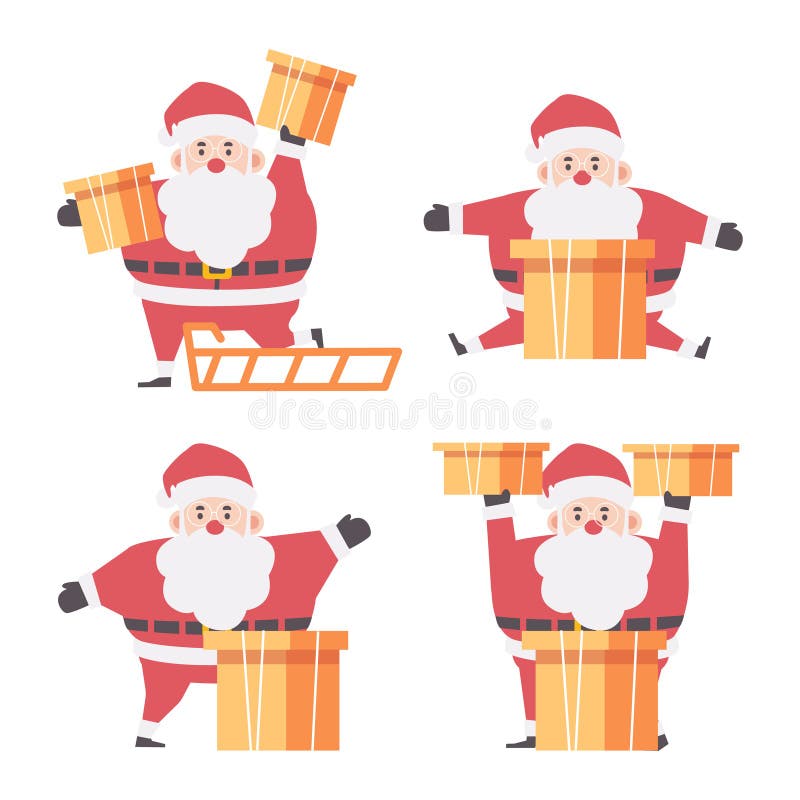 Santa Claus Cartoon Characters . Flat Design . Set 3 of 5 Stock Vector ...