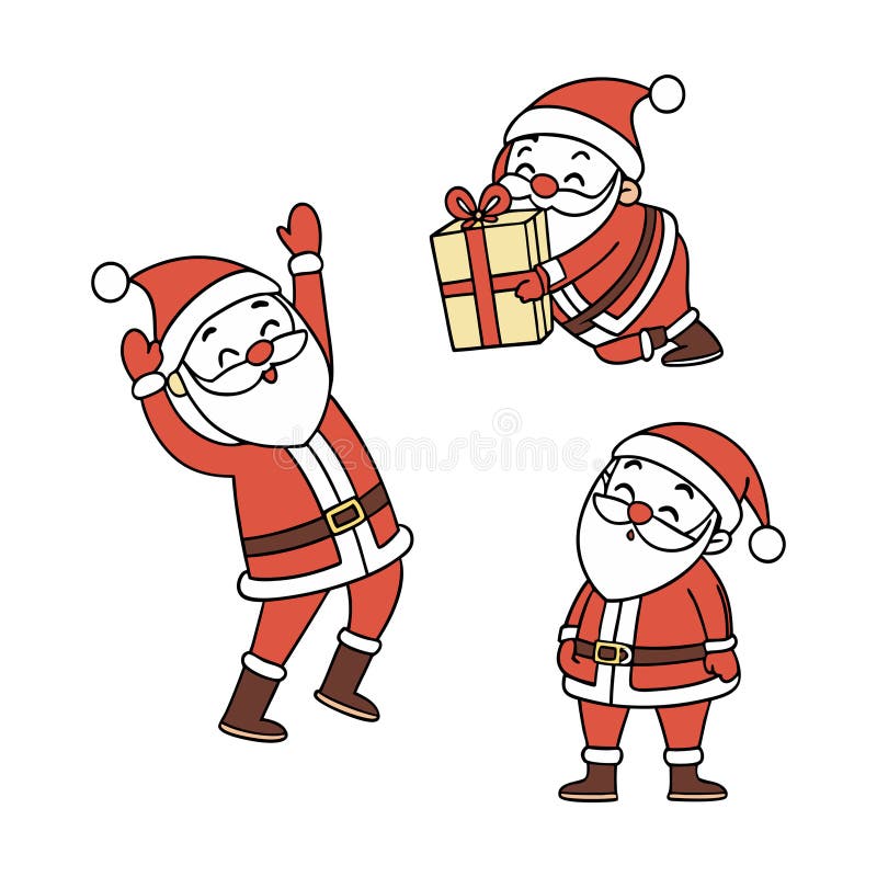 Santa Claus Characters in Different Poses Vector Illustrations 1 Stock ...