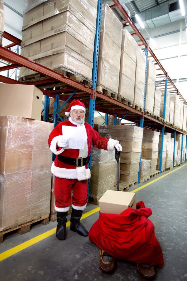 Santa Claus Forklift Operator in Warehouse Stock Image - Image of ...