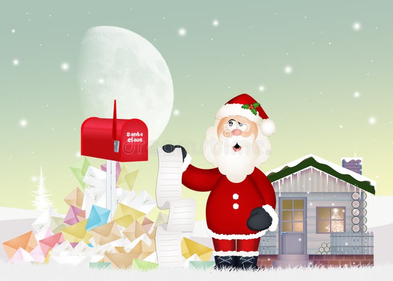 Santa Claus and Children`s Letters Stock Illustration - Illustration of ...