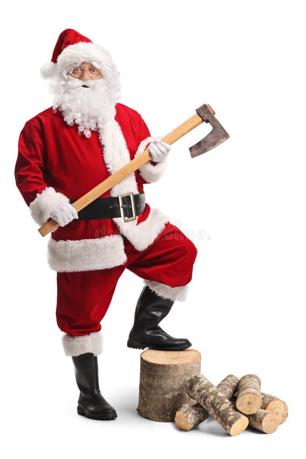 Santa Claus Chopping Firewood with an Axe Stock Photo - Image of adult ...