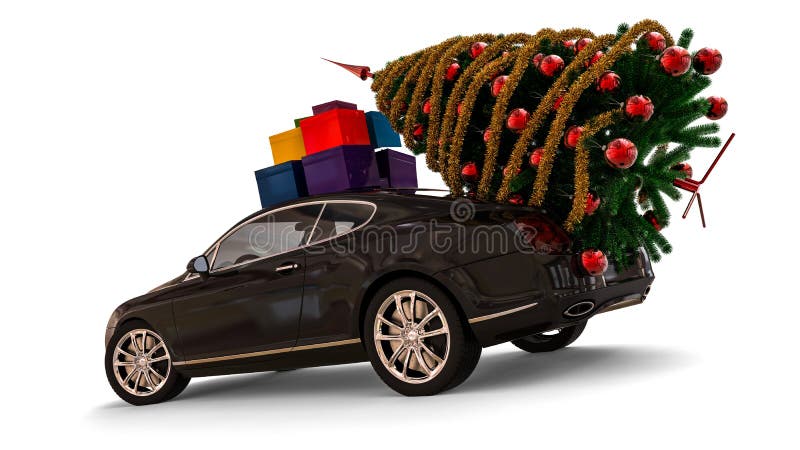 Santa Claus Christmas Car with Christmas Tree Stock Illustration ...