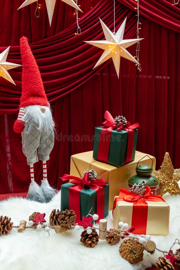 Santa Claus and Christmas Gift Boxes Vertical Composition Stock Photo ...