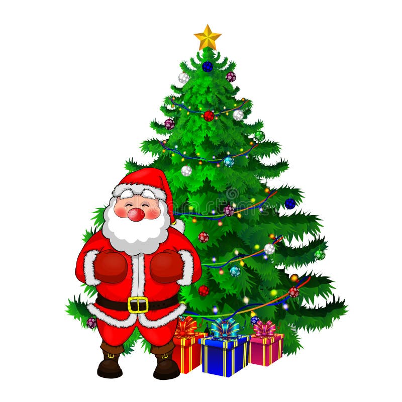 Santa Claus & Christmas Tree Stock Vector - Illustration of green ...