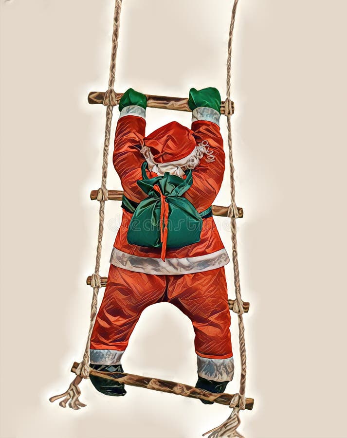 Santa Claus Climbing the Rope Ladder Stock Photo - Image of jacket ...