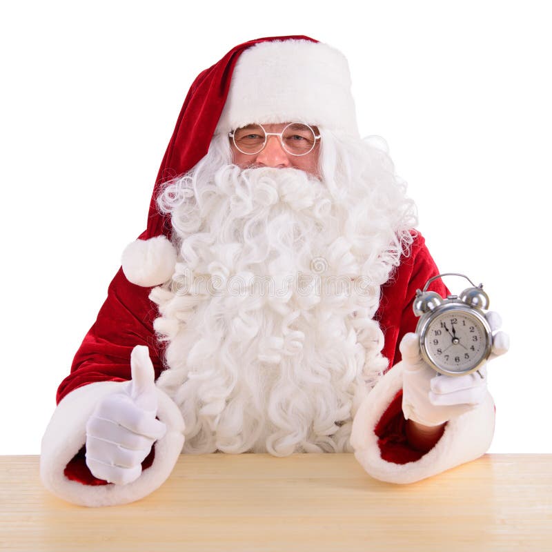 Santa Claus with Clock foto de archivo. Imagen de casquillo - 62540588