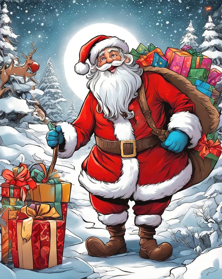 Santa Claus Com Presentes Estilo Cartoon Natal Ilustração Stock ...