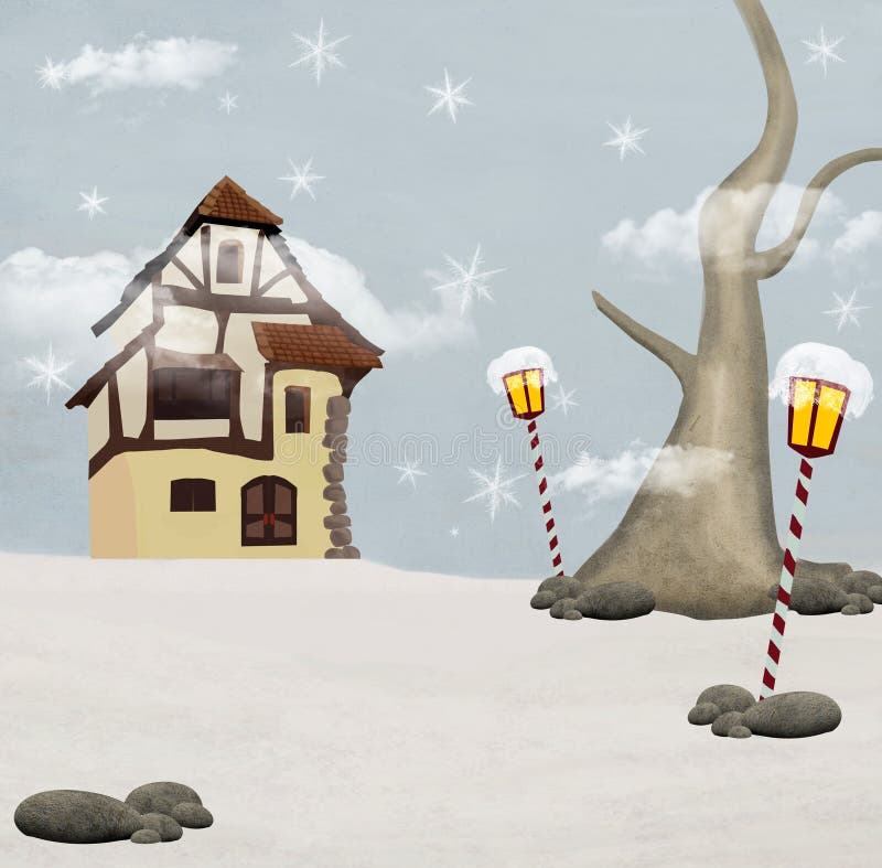 Santa Claus cottage stock illustration. Illustration of spooky - 20095564