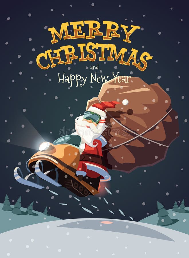 Santa Claus Dashing through the Snow on Snowmobile Stock Illustration ...