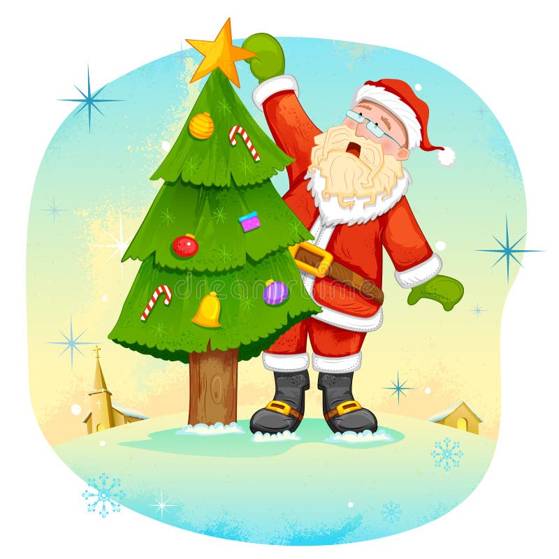 Santa Claus Decorating Christmas Tree Stock Illustrations – 898 Santa ...