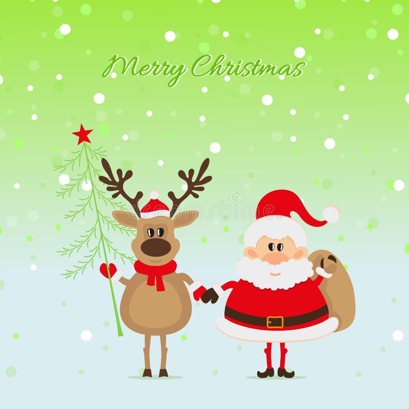 Santa Claus and a Deer with Christmas Tree Stock Vector - Illustration ...