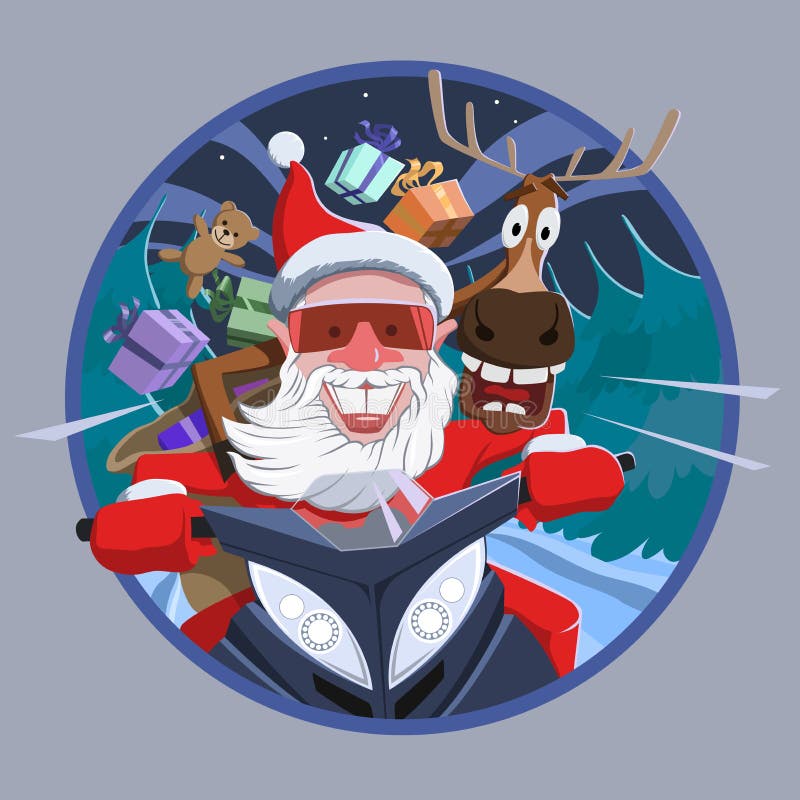 Santa Claus with a Deer on a Snowmobile Stock Vector - Illustration of ...