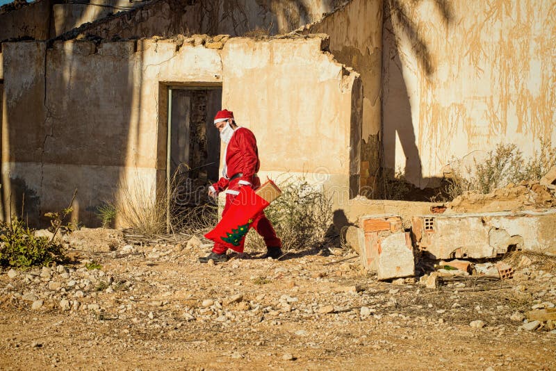 Santa Claus in depression stock photo. Image of sack - 46659488