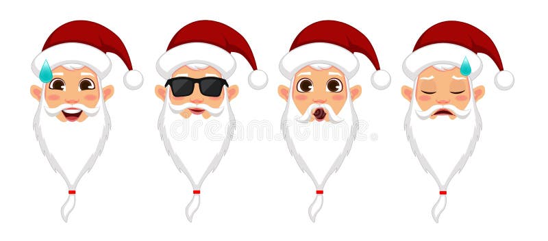 Santa Claus with Different Facial Expressions Set Stock Illustration ...