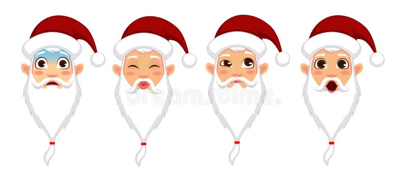 Santa Claus with Different Facial Expressions Set Stock Illustration ...