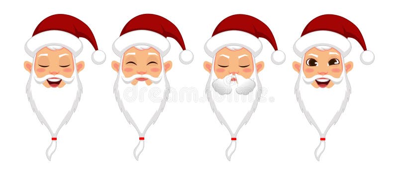 Santa Claus with Different Facial Expressions Set Stock Illustration ...