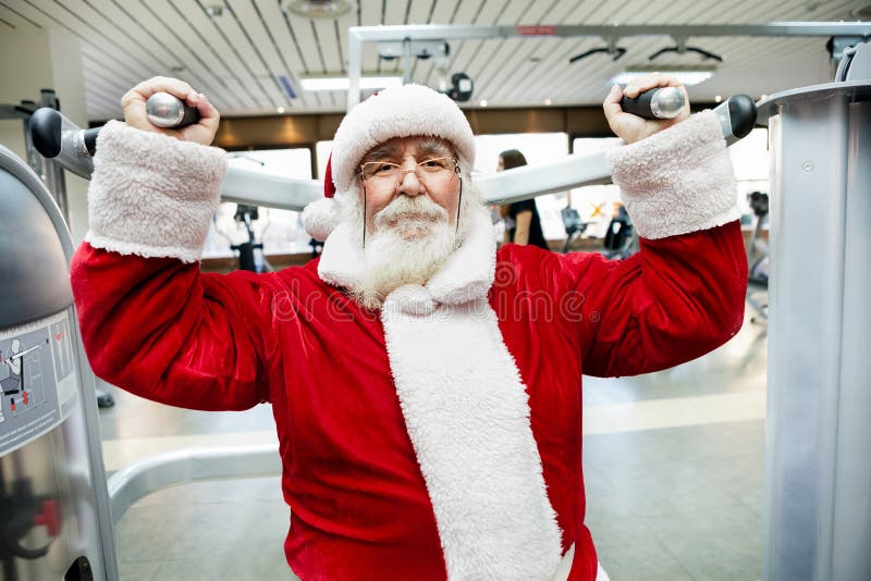 Santa Claus Training before Christmas Stock Photo - Image of bench ...