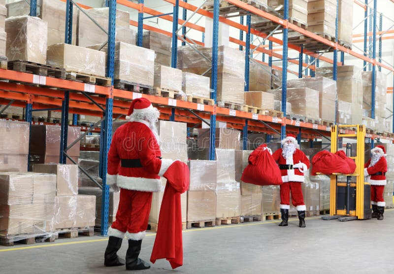 Santa Claus Forklift Operator In Warehouse Stock Image - Image of busy ...