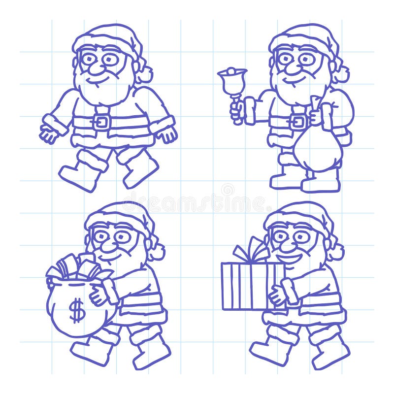 Santa Claus Doodle Character Set. Hand Drawn Character Stock Vector ...