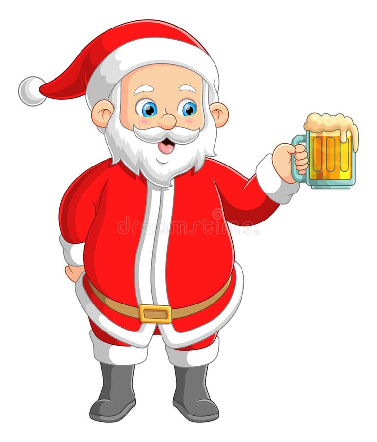 Santa Claus Drinking Beer, Celebrating and Smiling Stock Vector ...
