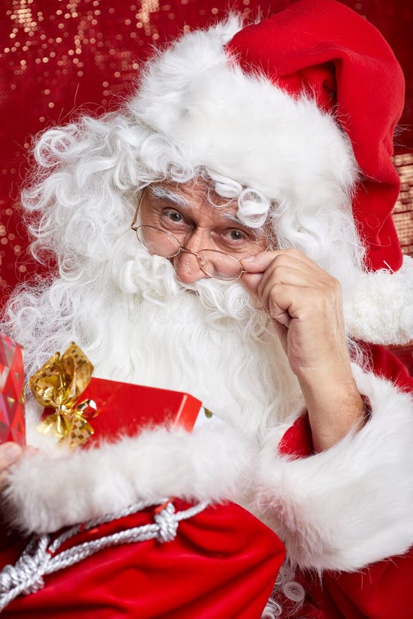 Santa Claus Drinking Tea Closeup Portrait Isolated on Red Stock Image ...