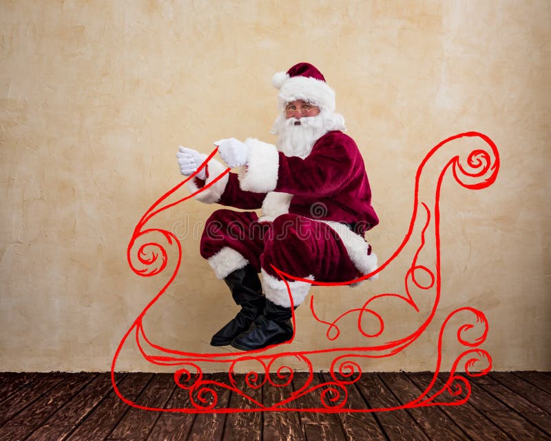 Santa Claus Drive in Imaginary Sleigh Stock Illustration - Illustration ...