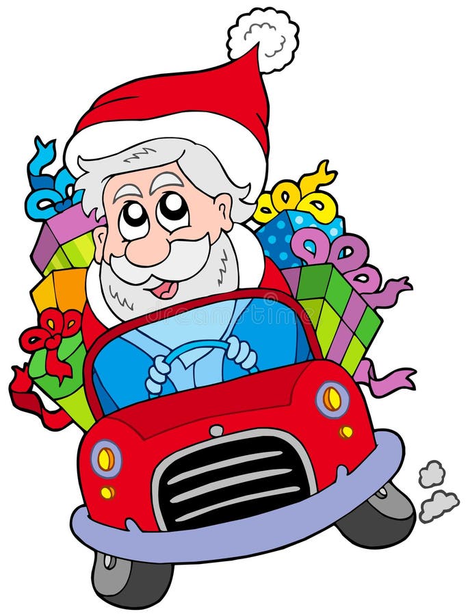 Santa Claus driving car stock vector. Illustration of design - 11545618
