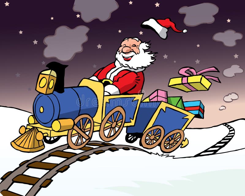 Santa Claus Driving a Train with Gifts Stock Vector - Illustration of ...