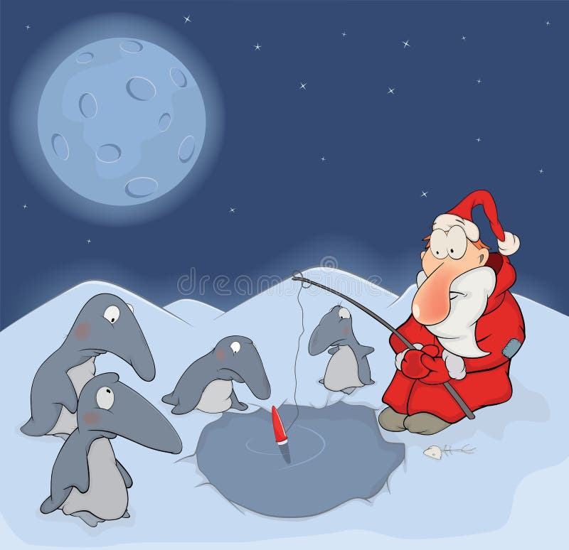 Santa Claus E Historieta De Los Pingüinos Ilustración del Vector ...