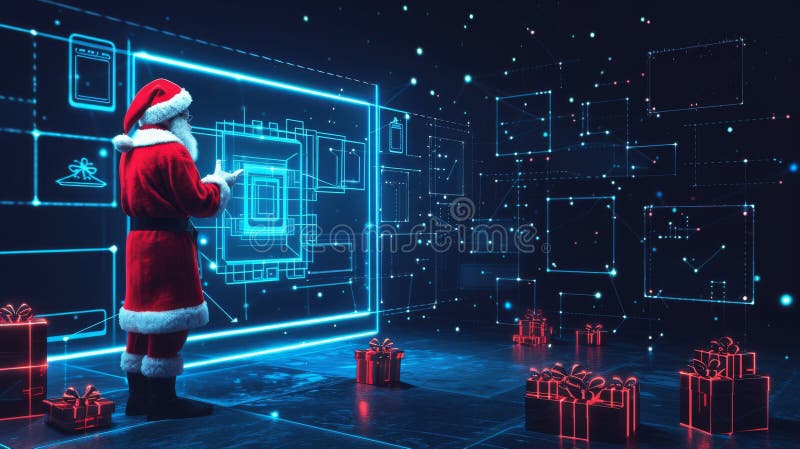 Santa Claus Exploring Futuristic Digital Interface Stock Photo - Image ...