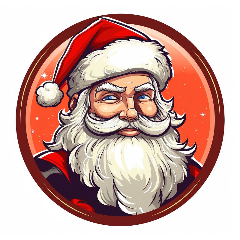 Santa Claus Face in Cartoon Funny Style Sticker Stock Illustration ...