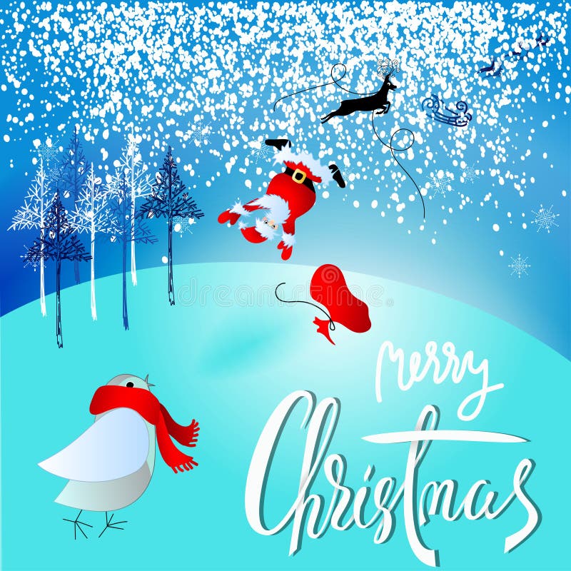 Santa Claus Fall from Sleigh with Harness on the Reindeer. Stock Vector ...