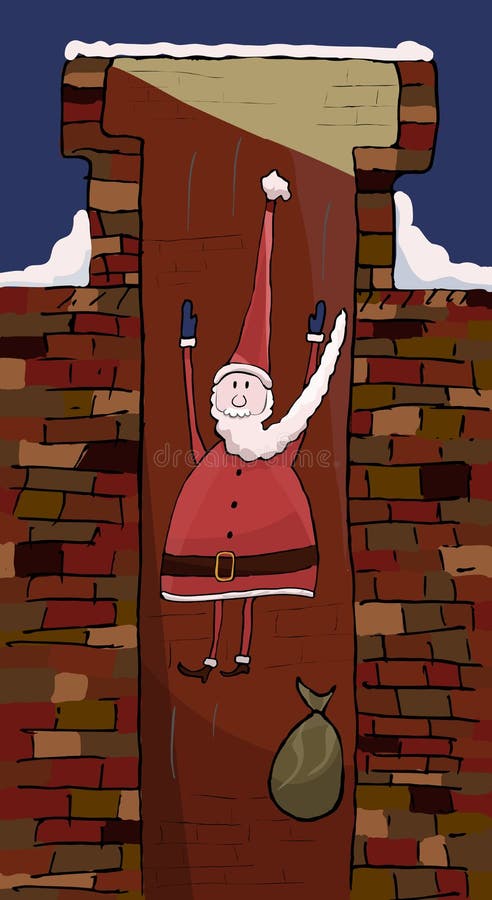 Santa Claus Falling in a Brick Chimney. Stock Vector - Illustration of ...