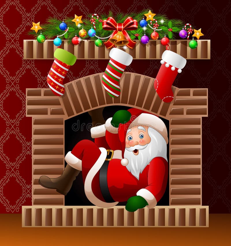 Santa Claus in the Fireplace Stock Vector - Illustration of brick ...