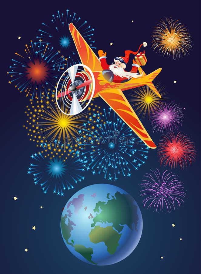 Santa Claus and firework stock illustration. Illustration of shiny ...