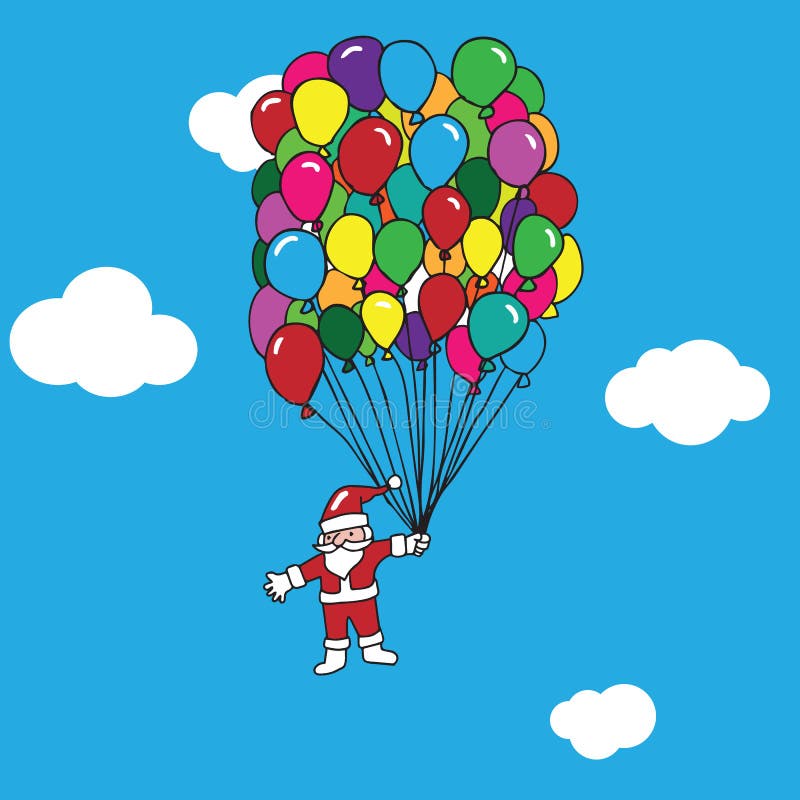Santa Claus Flying with Balloons Stock Vector - Illustration of drawing ...