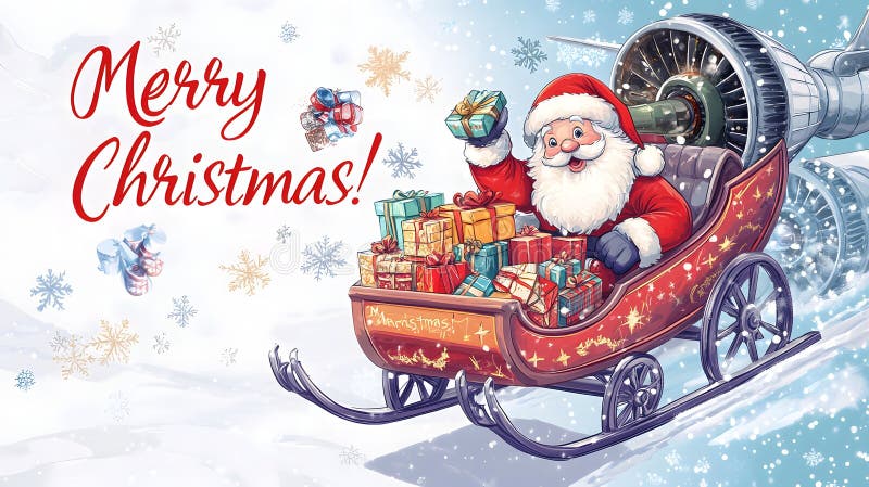 Santa Claus Flying with Jet Engine Sled Stock Illustration ...